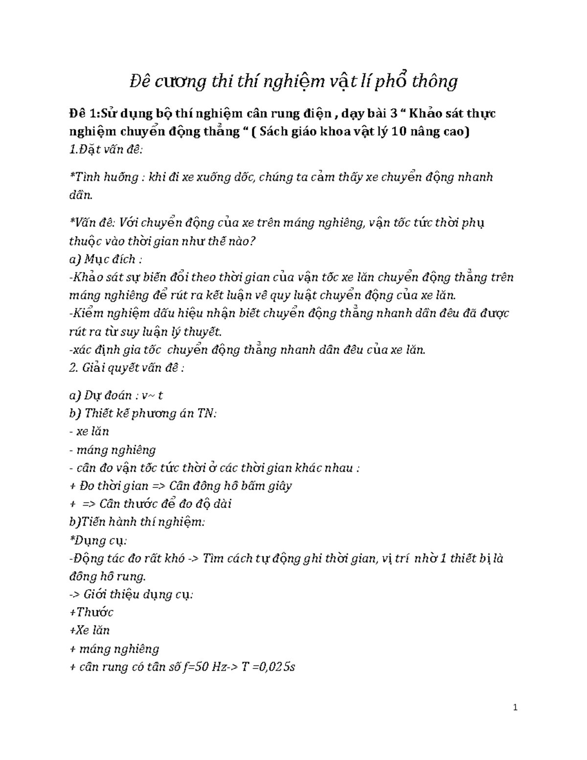 Đề cương thi thí nghiệm vật lí phổ thông - Đềề c ương thi thí nghi m v ...
