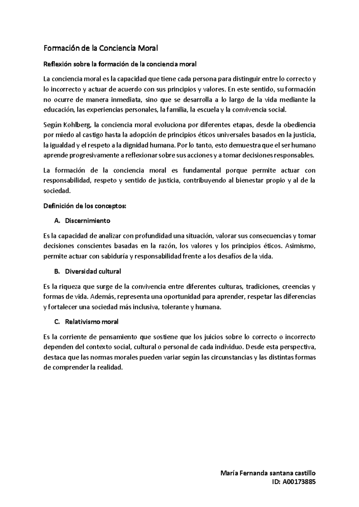 Formación de la Conciencia Moral: Reflexiones Éticas (FUND 101) - Studocu