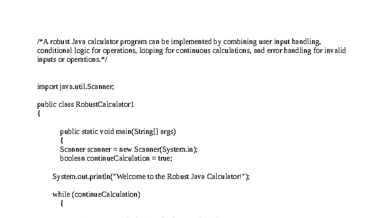 Robust Java Calculator Program Implementation (01VK092008) - Studocu