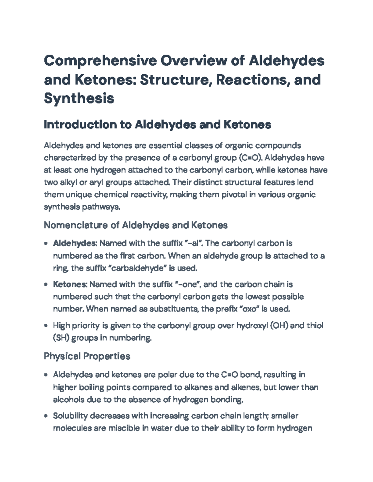 Comprehensive Study of Aldehydes and Ketones: Structure and Reactions ...