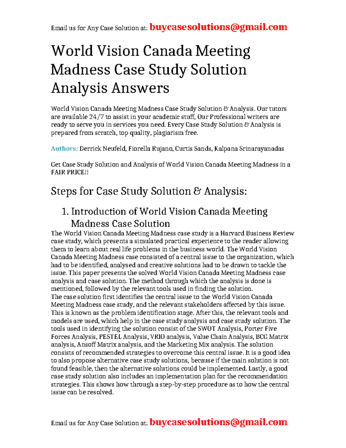 Case Study Analysis & Solution: World Vision Canada Meeting Madness ...
