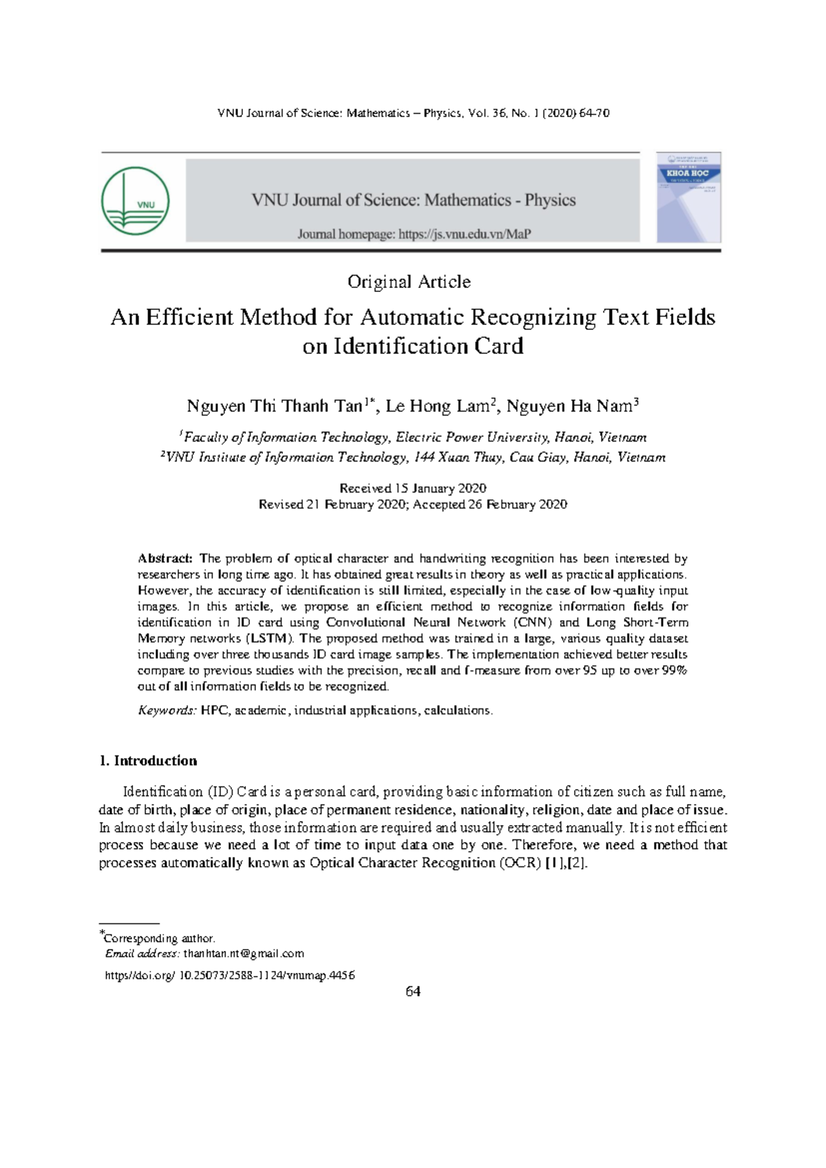 Efficient OCR Method for ID Card Data Extraction Using CNN and LSTM ...