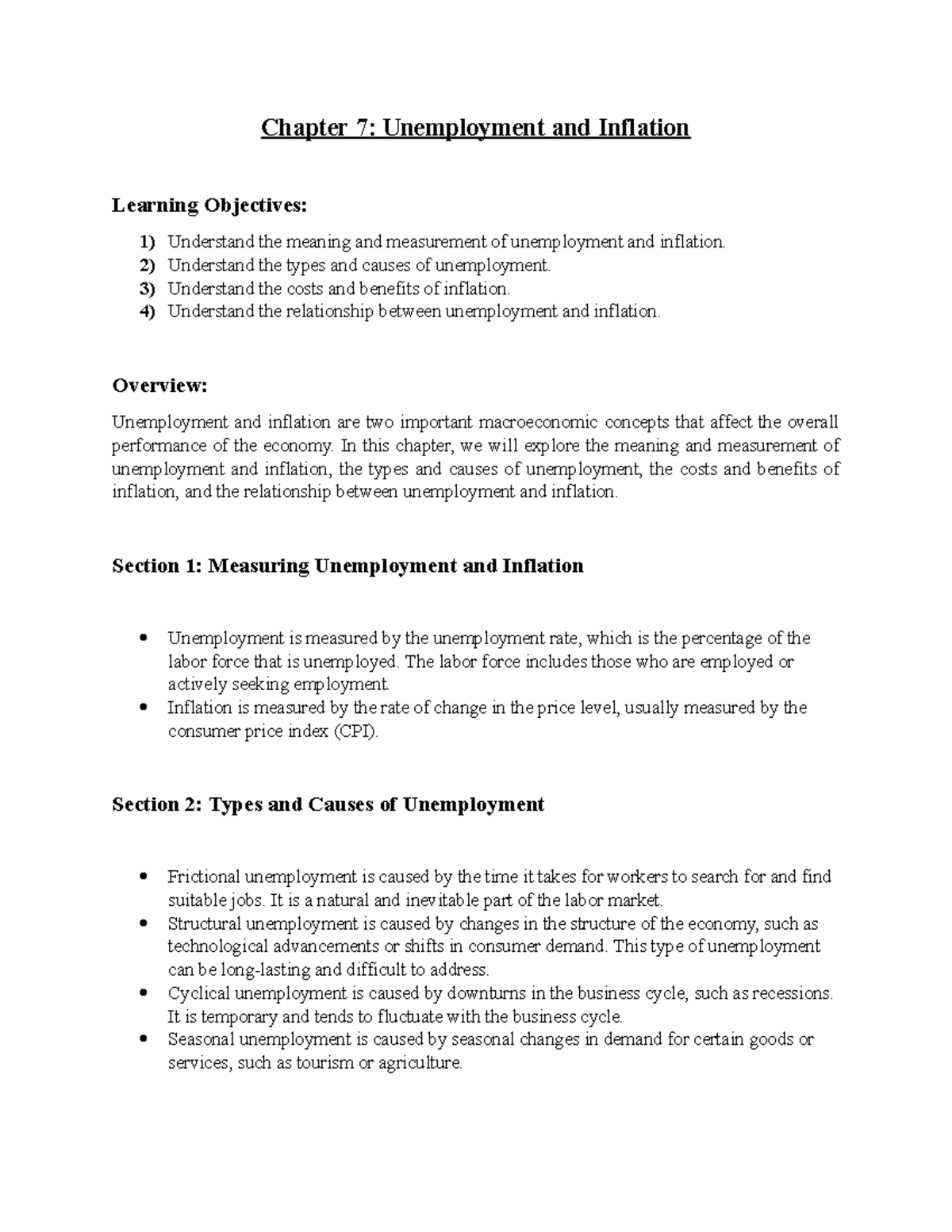 Macroeconomics - Chapter 7: Unemployment & Inflation Insights - Studocu