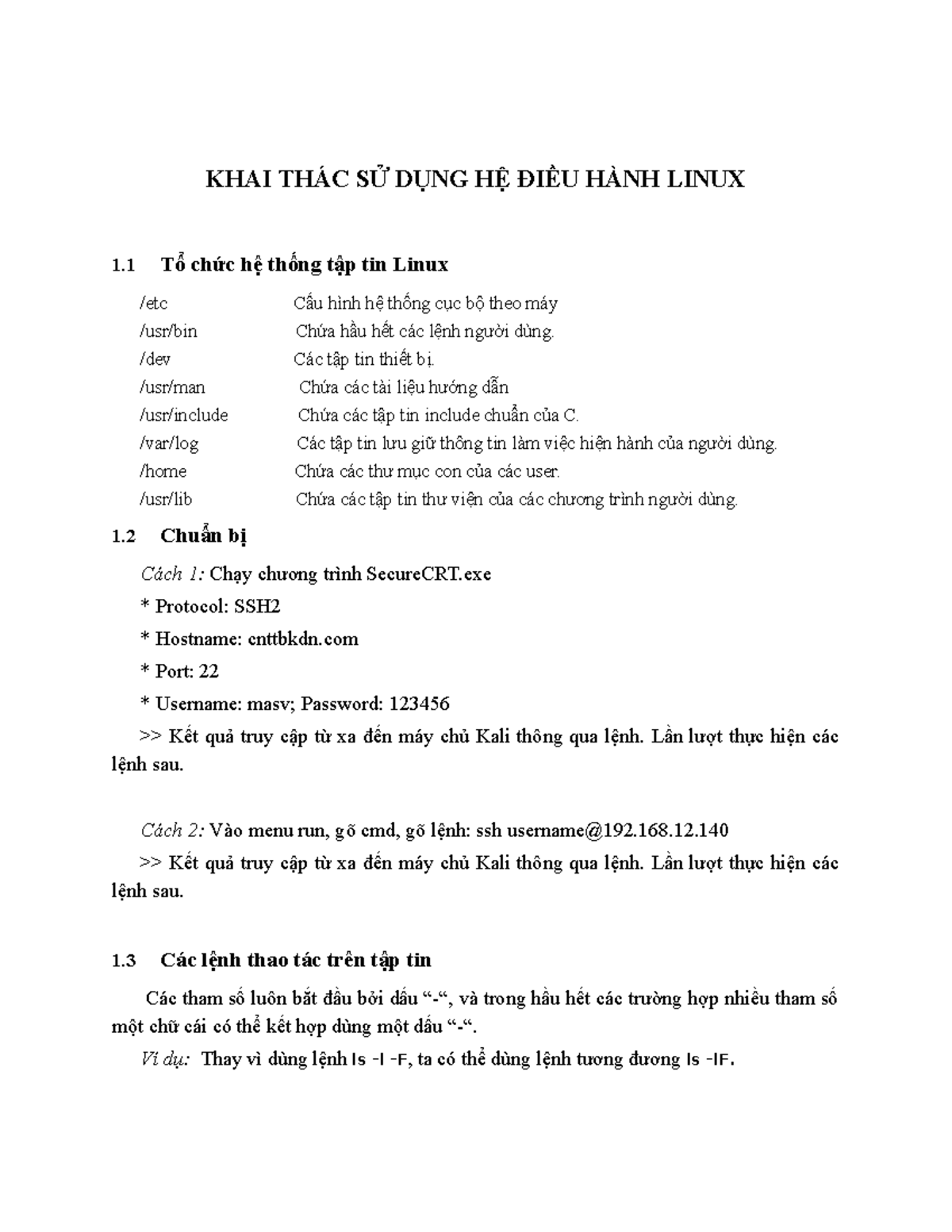 Lab02 - Khai thác các lệnh trên Hệ điều hành Linux - KHAI THÁC SỬ DỤNG ...