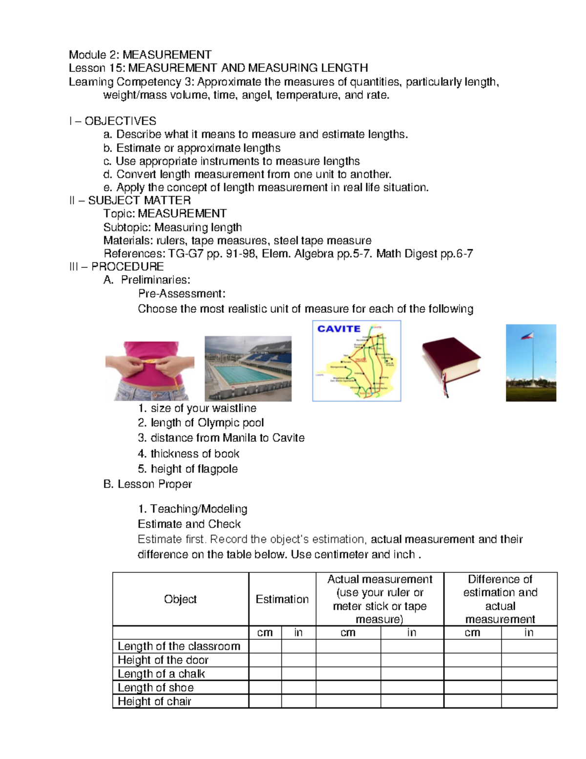 Q2-TG-3: Measurement Lesson 15 - Estimating and Measuring Length - Studocu