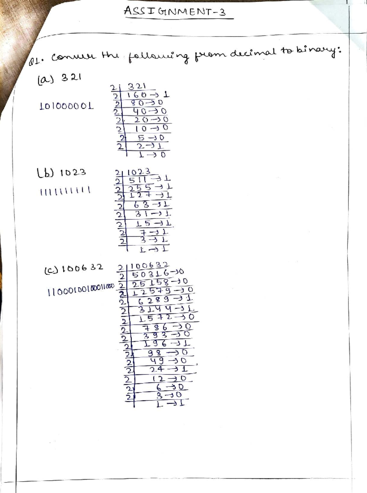 Assignment 3 - Decimal to Binary Conversion Techniques - Studocu
