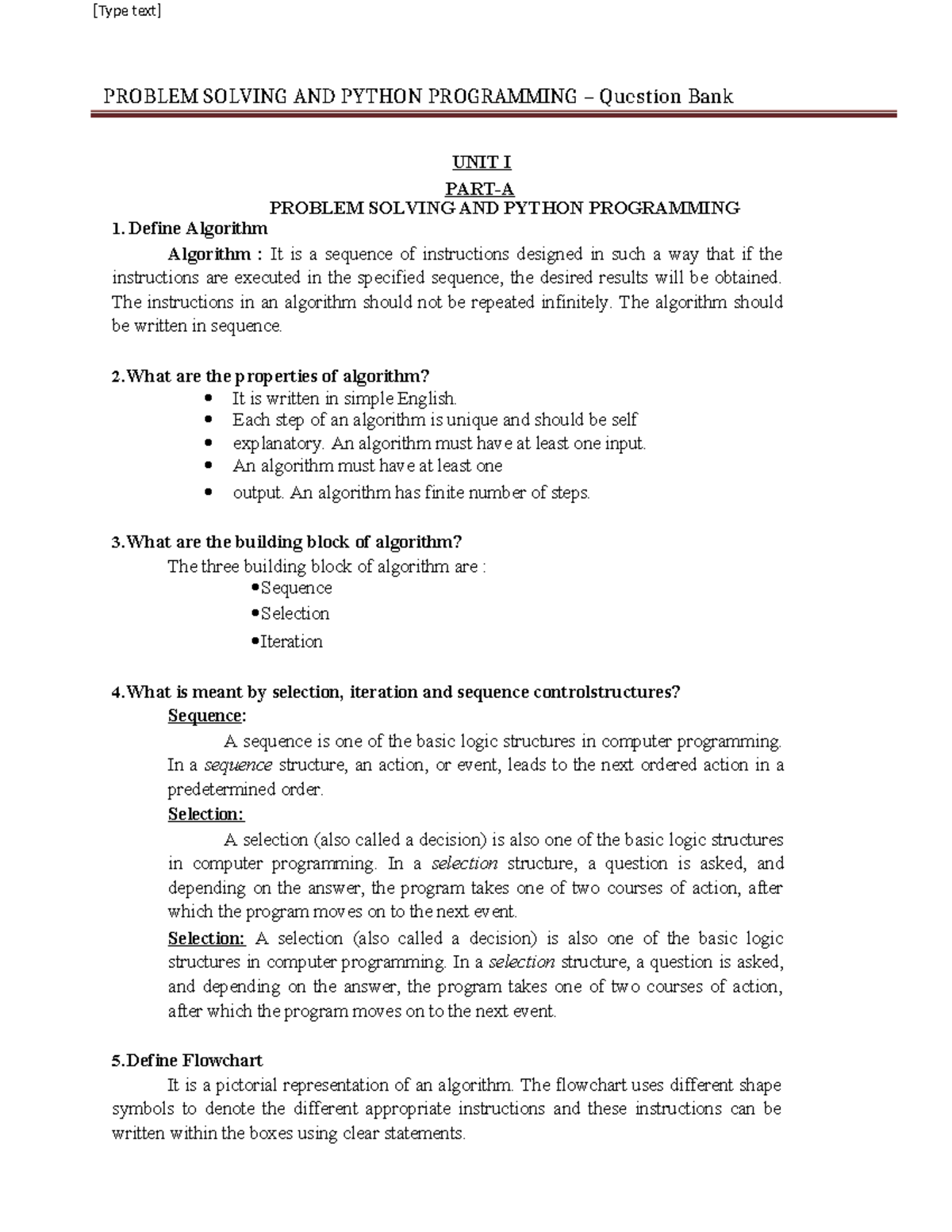 Unit1 Introduction To Python Problem Solving And Python Programming