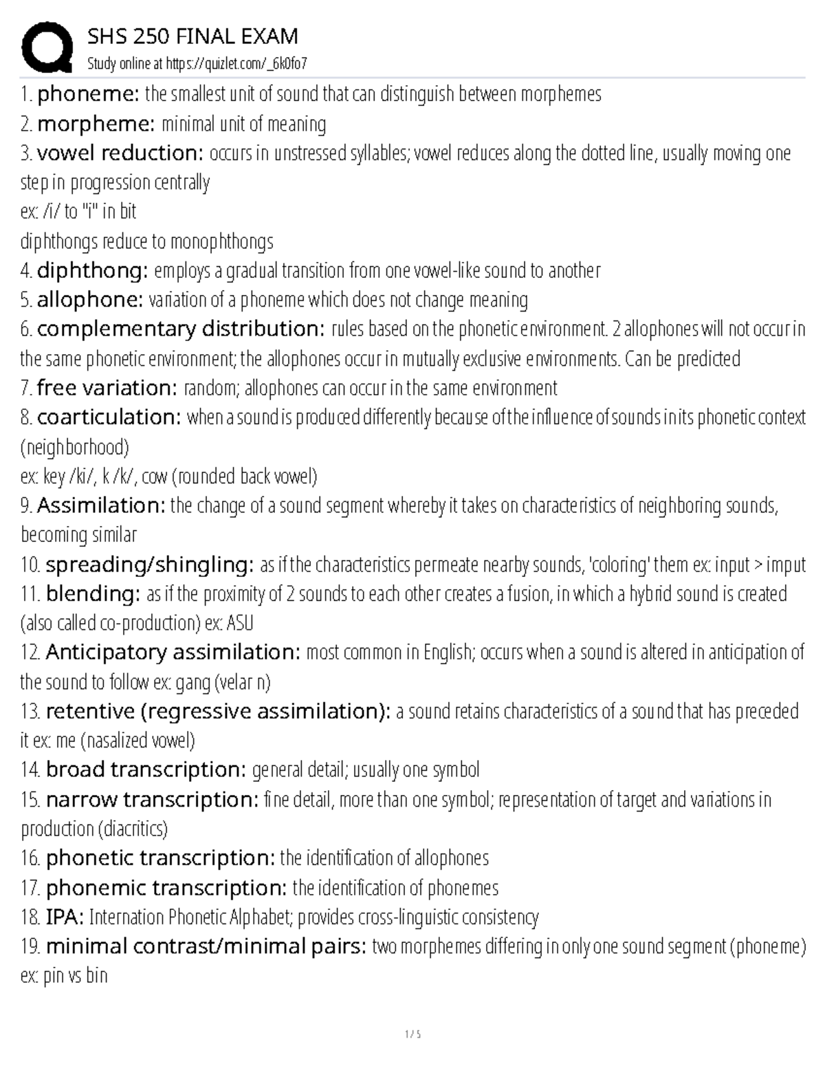 SHS 250 Final Exam Study Guide: Key Phonetics Concepts - Studocu
