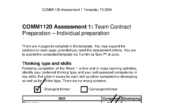 COMM1120 T2 Assessment 1: Team Contract Preparation Template - Studocu