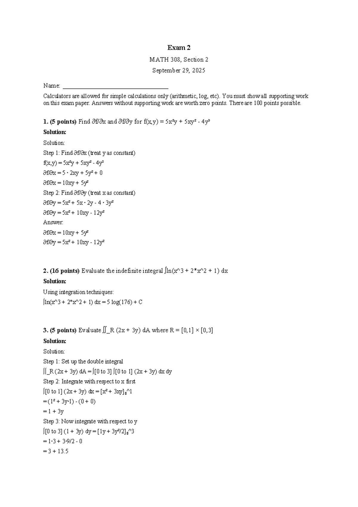 MATH 308 Exam 2 Solutions - September 29, 2025 - Studocu