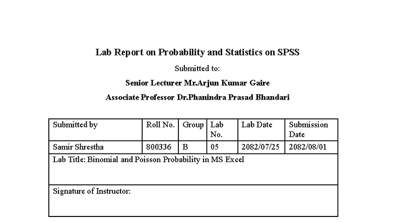 Lab Report: Binomial & Poisson Probability in Excel (STAT 101) - Studocu