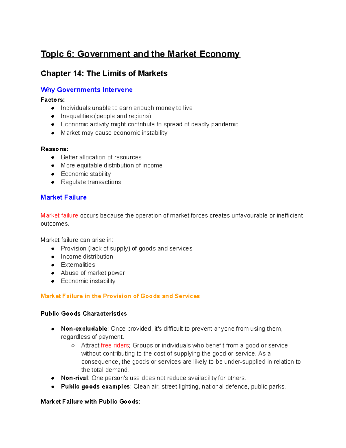 Yr 11 Eco Topic 6: Government Intervention and Market Failures - Studocu