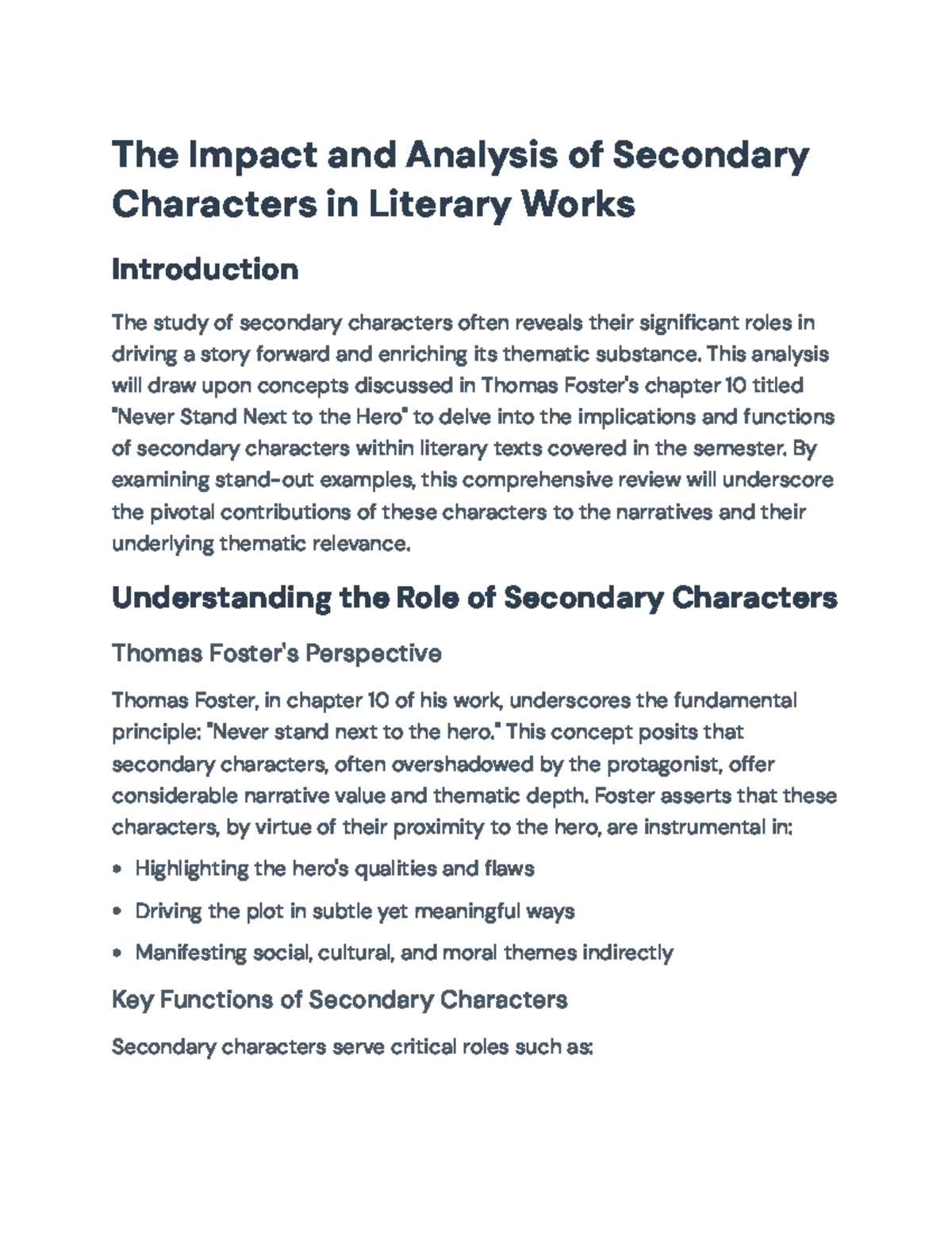 Analysis of Secondary Characters in Literary Texts (Course Code) - The ...