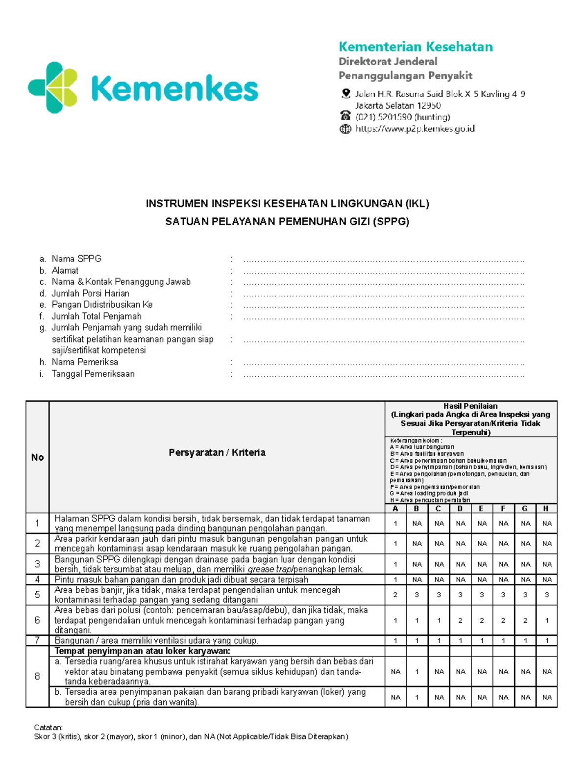 Instrumen Inspeksi Kesehatan Lingkungan (IKL) untuk SPPG - Studocu
