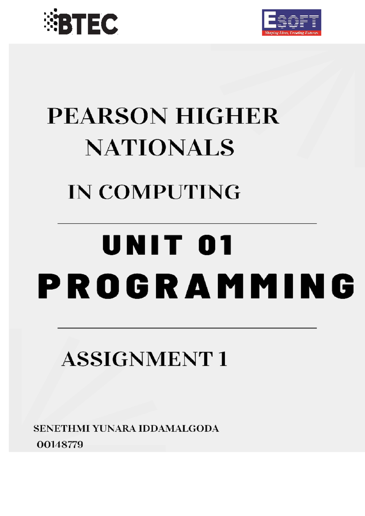Programming Assignment Resource - Higher Nationals Internal ...