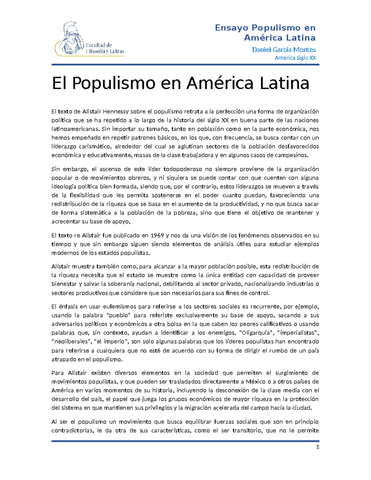 Ensayo sobre el Populismo en América Latina - Daniel García Montes ...