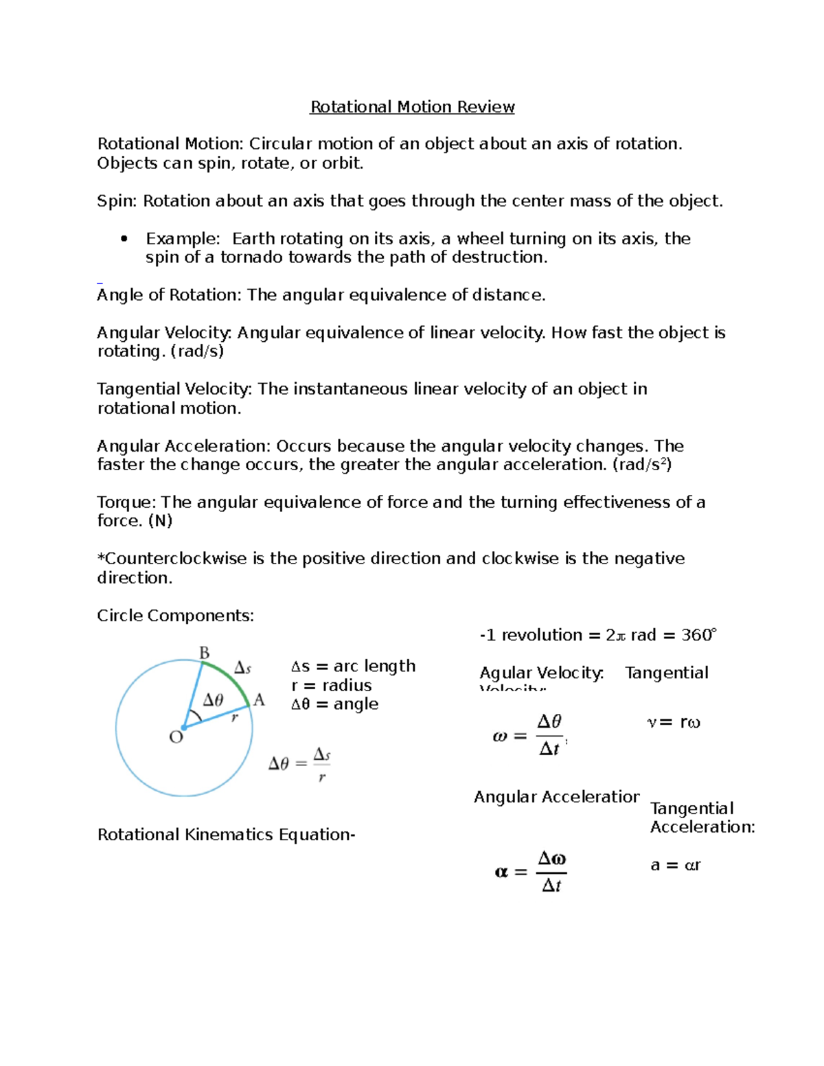 PHYS 101: Rotational Motion Review and Key Concepts - Studocu