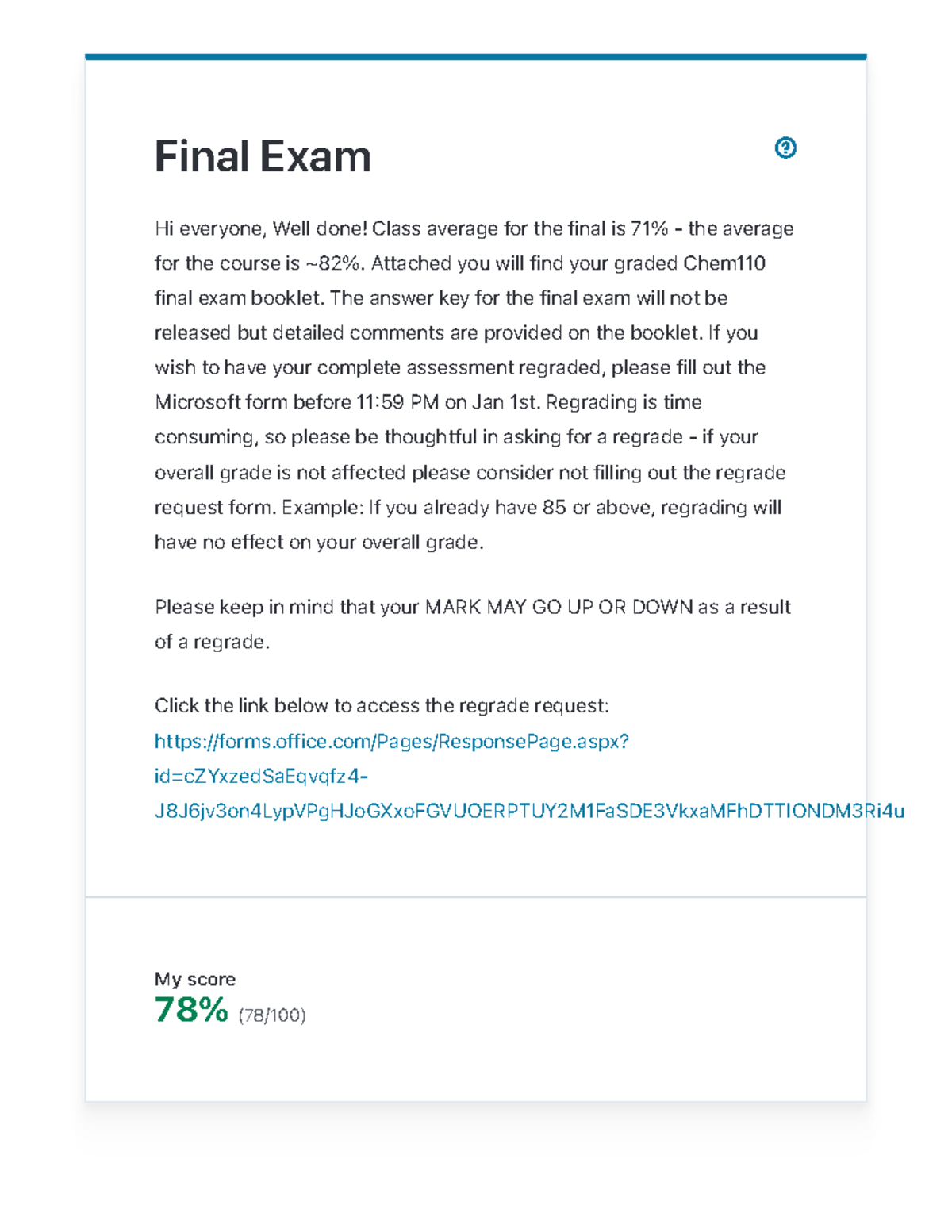 Chem110 Final Exam Graded Booklet & Regrade Info - Studocu