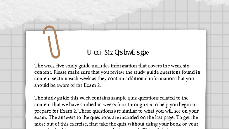 8FFL Week 6 Study Guide for Exam 2 Preparation - Studocu