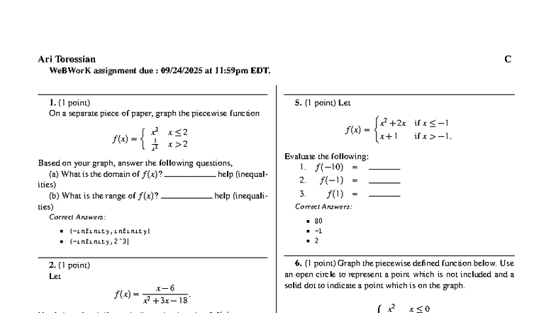 MATH 201 Fall 2025 - Assignment 2 Solutions and Graphing Tasks - Studocu
