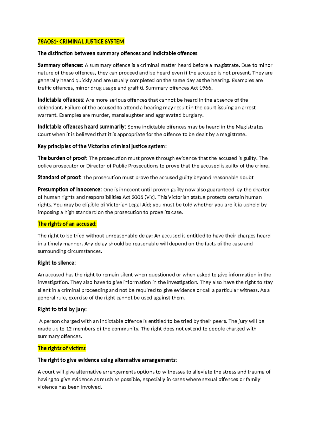CRIMINAL JUSTICE SYSTEM: Summary vs Indictable Offences (Unit 3 & 4 ...