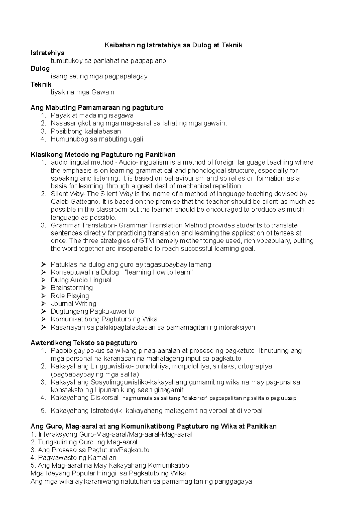 Kaibahan ng Istratehiya sa Dulog at Teknik - Kaibahan ng Istratehiya sa ...