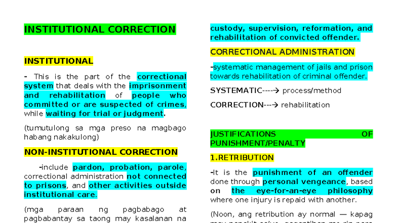 INSTITUTIONAL CORRECTION: Understanding Rehabilitation and Management ...