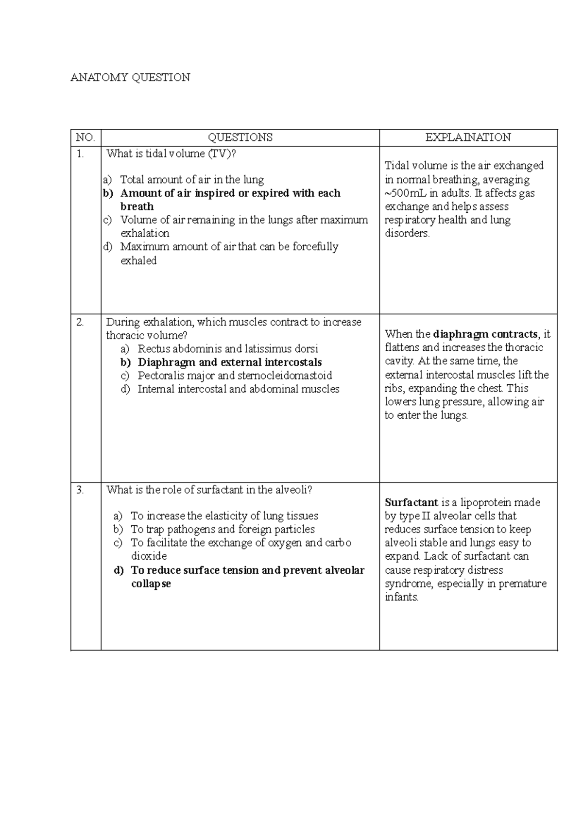 Anatomy Quiz: Respiratory System Questions and Answers - Studocu