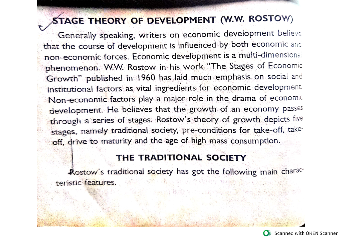 Stage theory of development ww rostow - B.A Economics - Studocu
