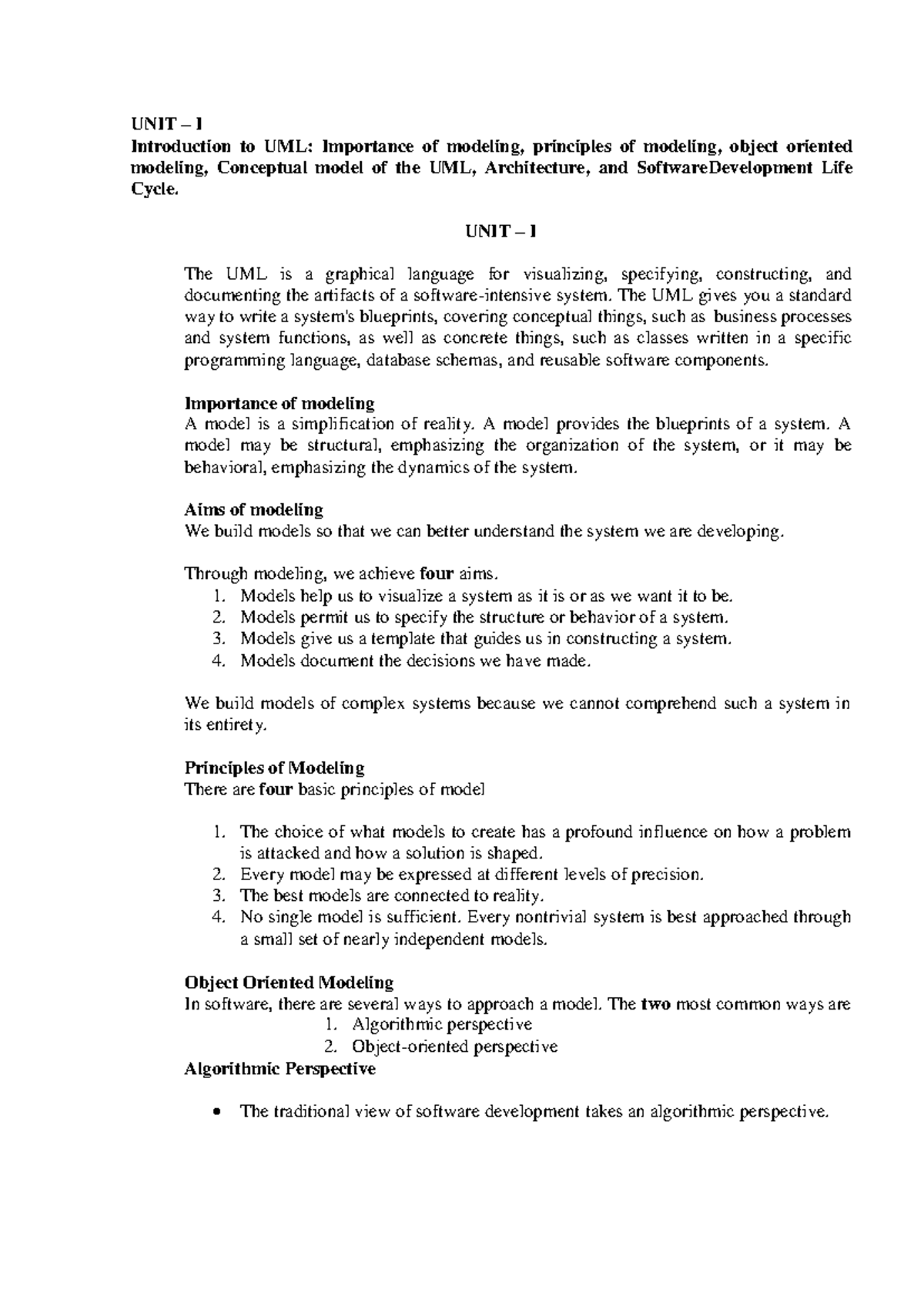 OOAD UNIT-1 - Nothing - UNIT – I Introduction to UML: Importance of ...