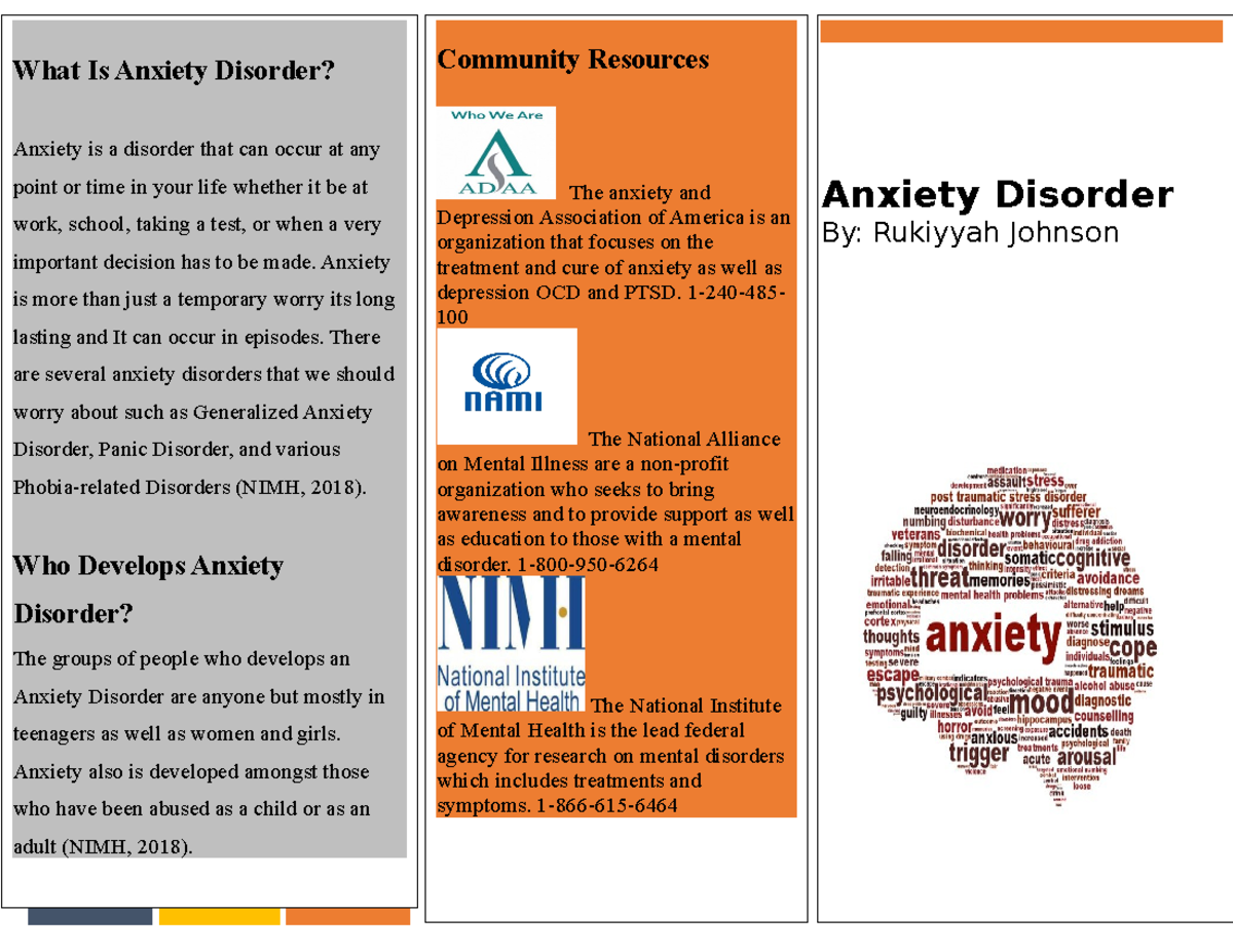 Anxiety Disorder Brochure - Community Resources The anxiety and ...