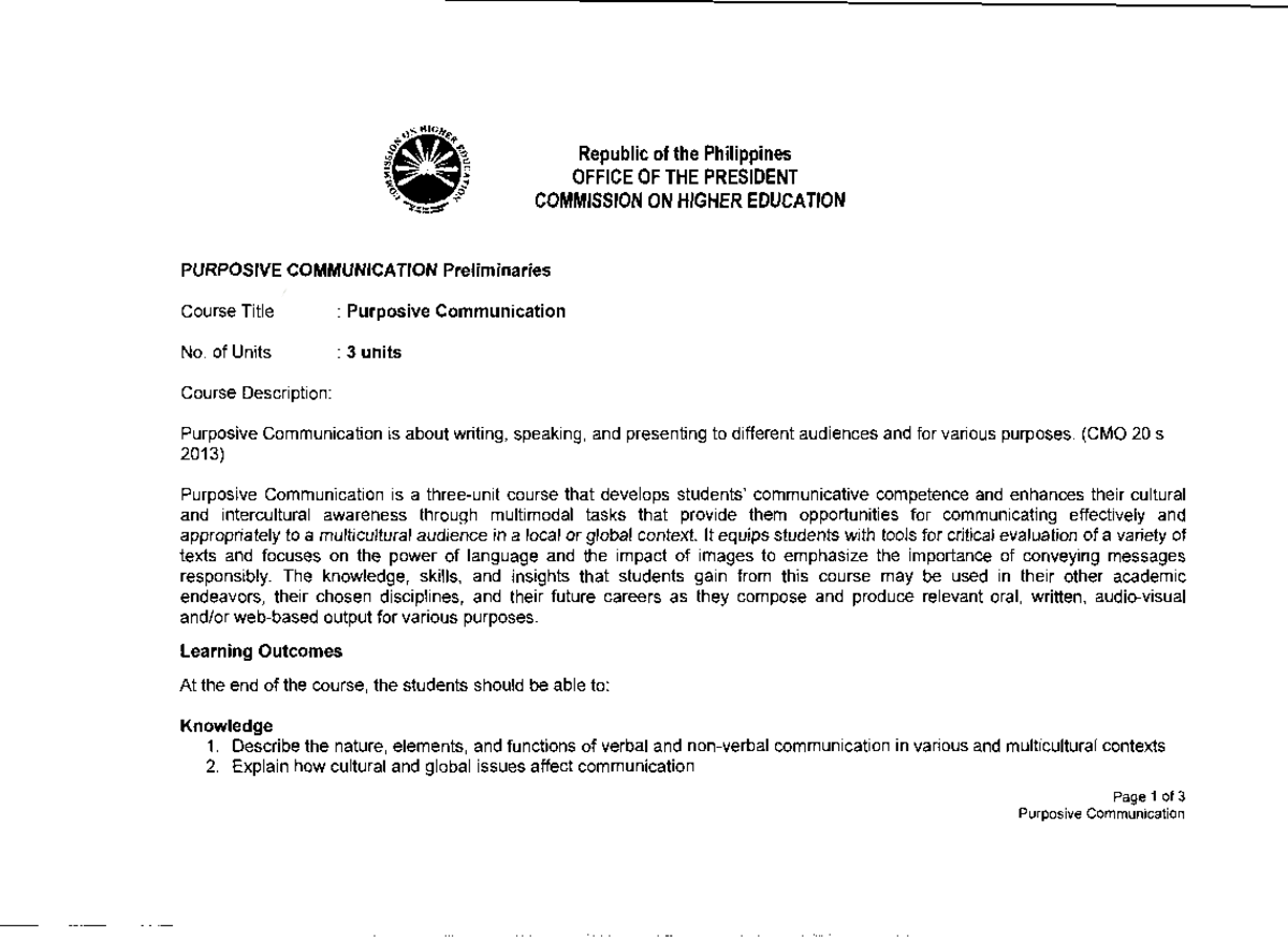 Purposive Communication (3 Units) - Course Overview and Learning ...