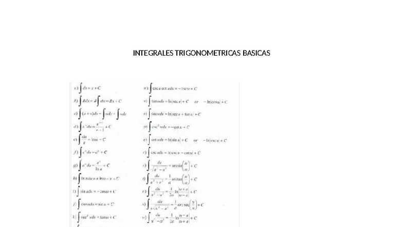 Integrales Trigonometricas Básicas - Notas de Estudio - Studocu