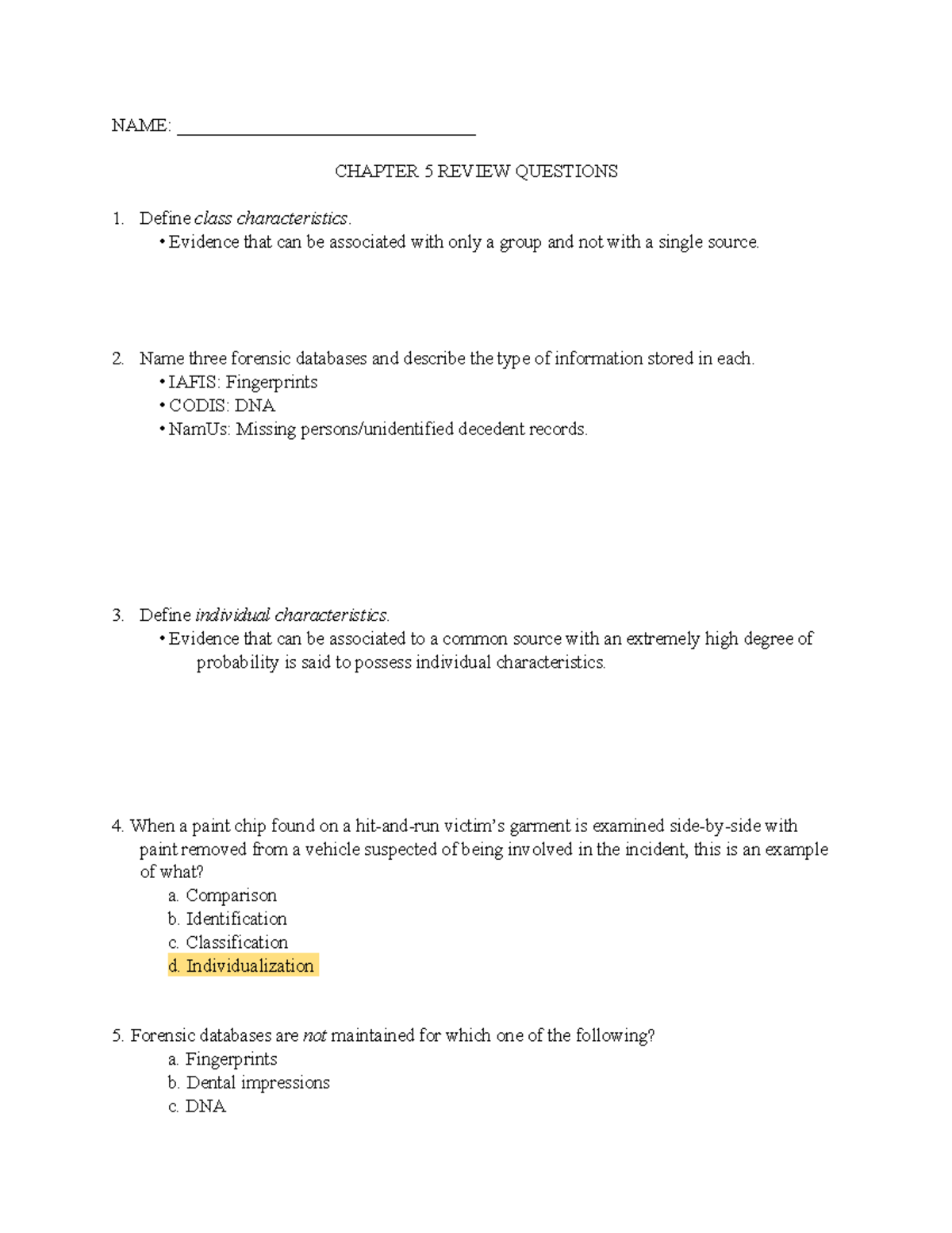 Forensic 5 - Prof. Trinh, Chapter 5 Review Questions Guide - Studocu