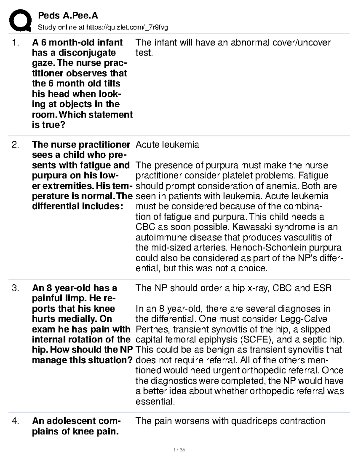 Peds A.Pee.A Quizlet Review Questions for Midterm Study Guide - Studocu