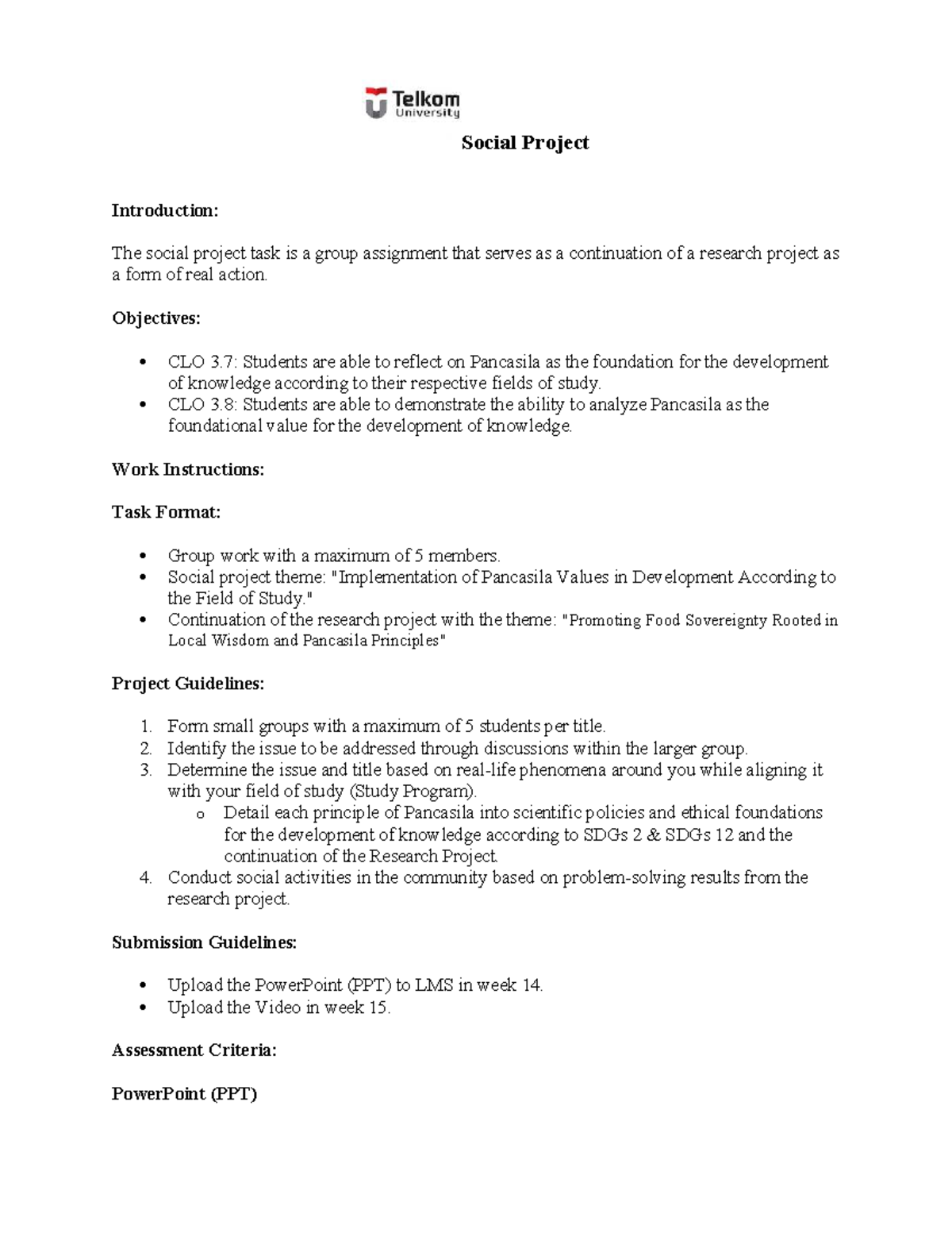 Proyek Sosial: Pancasila Values in Development (CLO 3.7 & 3.8) - Studocu