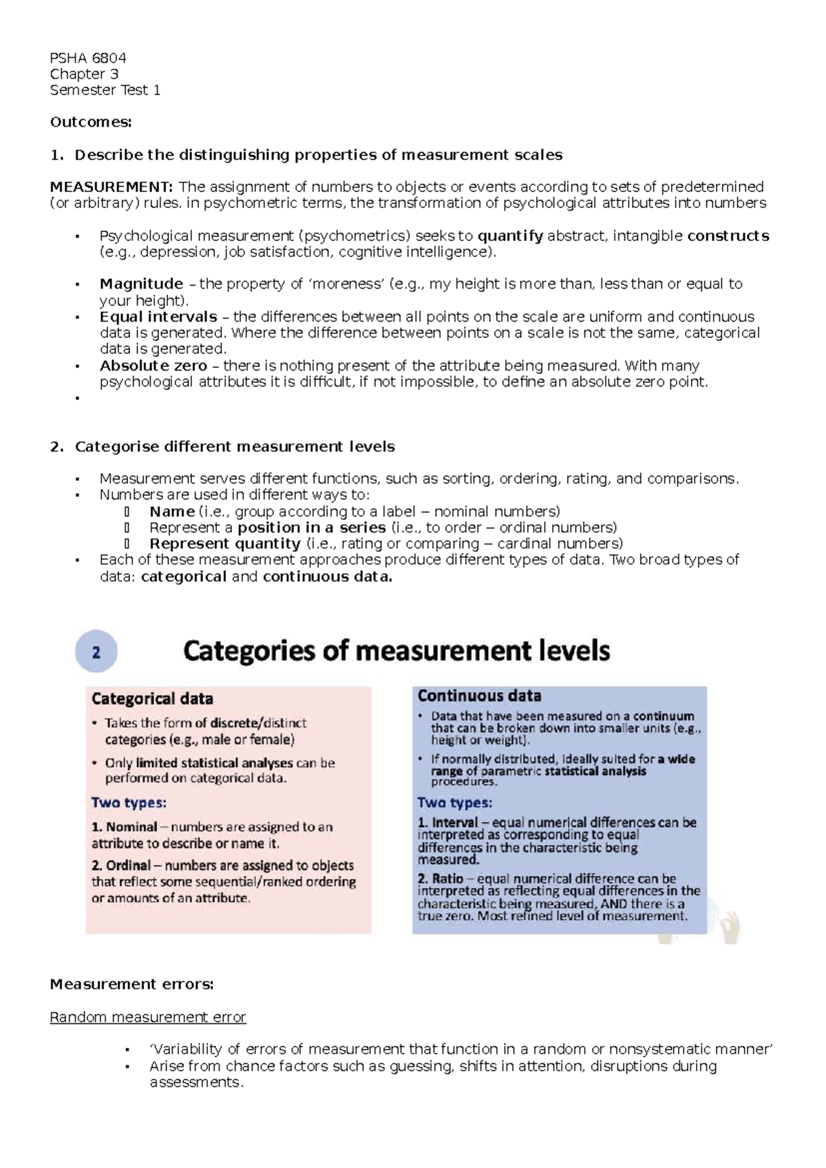 PSHA 6804 Chapter 3 Measurement Scales and Statistical Concepts - Studocu