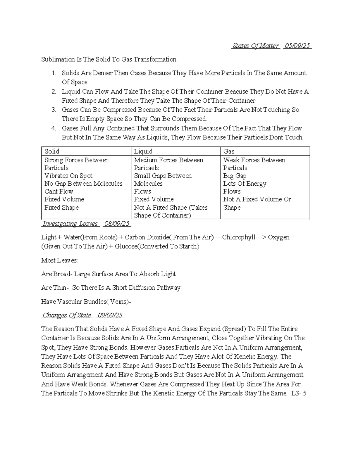 Y10 Science - Comprehensive Notes on States of Matter and More - Studocu