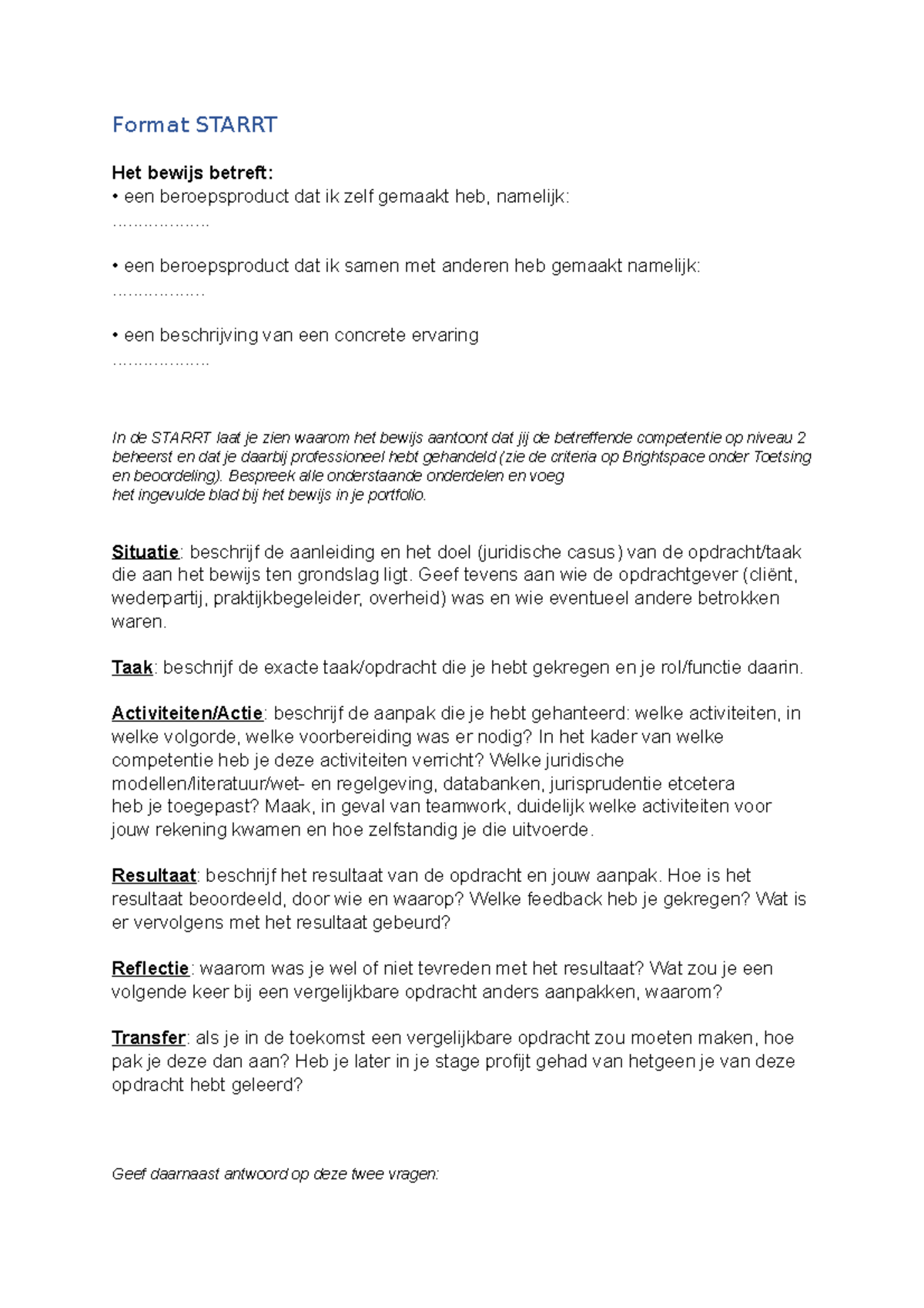 STARRT Format for Competency Evidence - Legal Case Analysis - Studeersnel