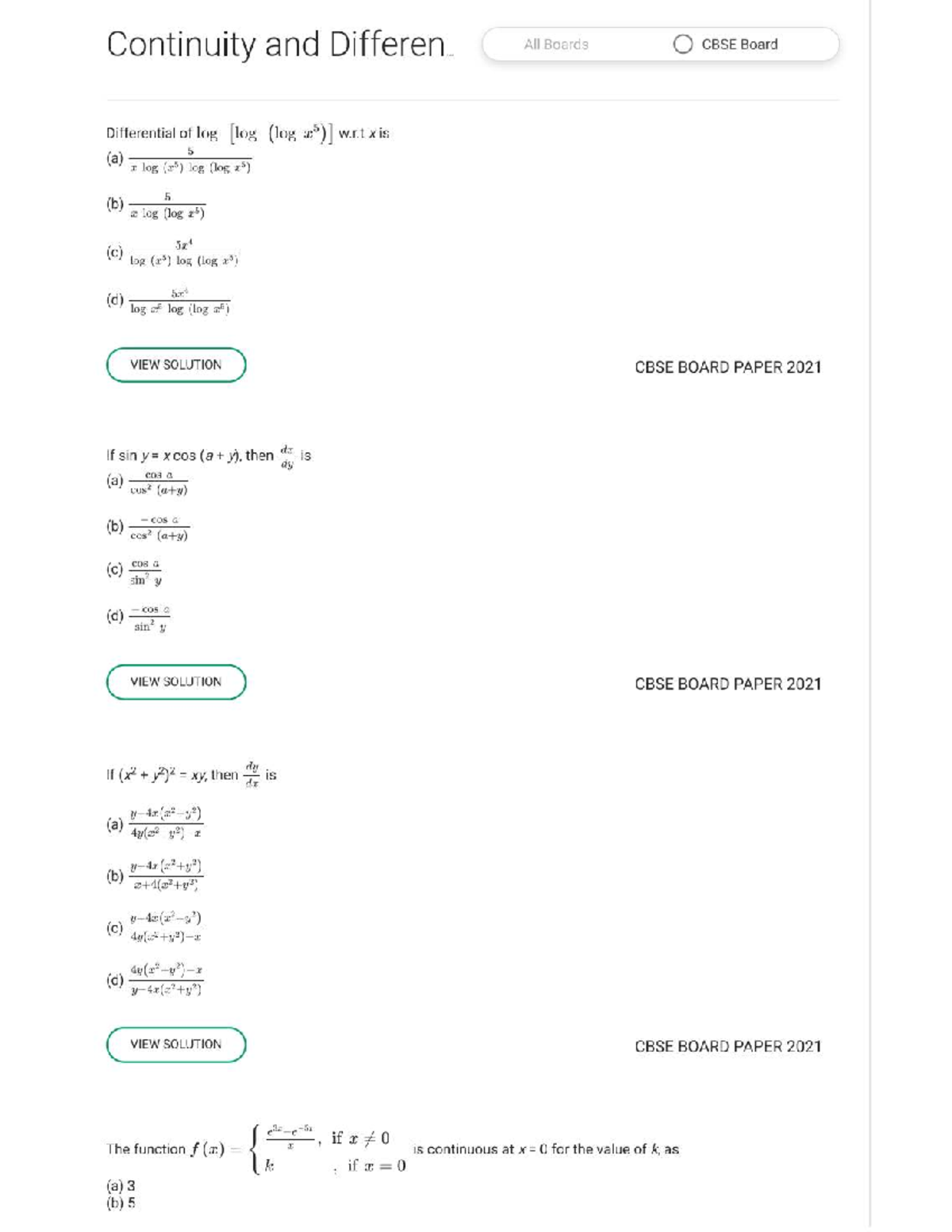 Continuity and Differentiability: CBSE Board Paper Solutions - Studocu