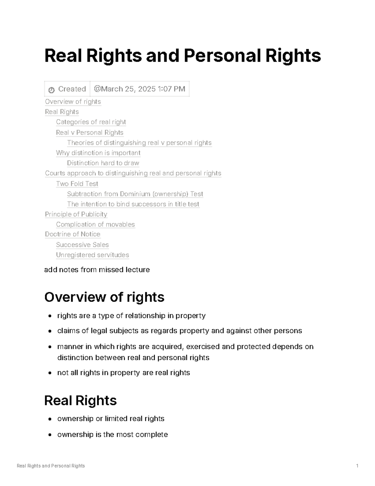Real Rights vs Personal Rights: Key Distinctions and Legal Tests (LAW ...