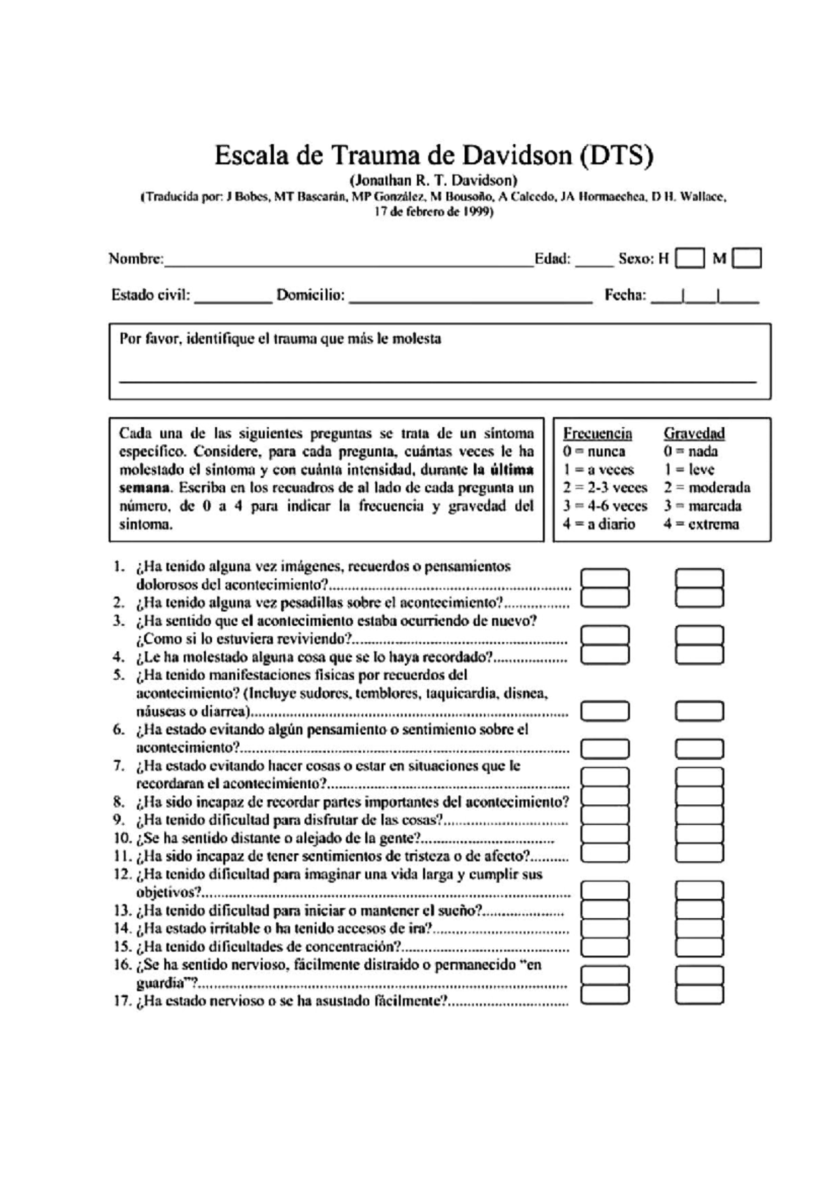 Escala de Trauma de Davidson (DTS) - Test de Aplicación - Studocu
