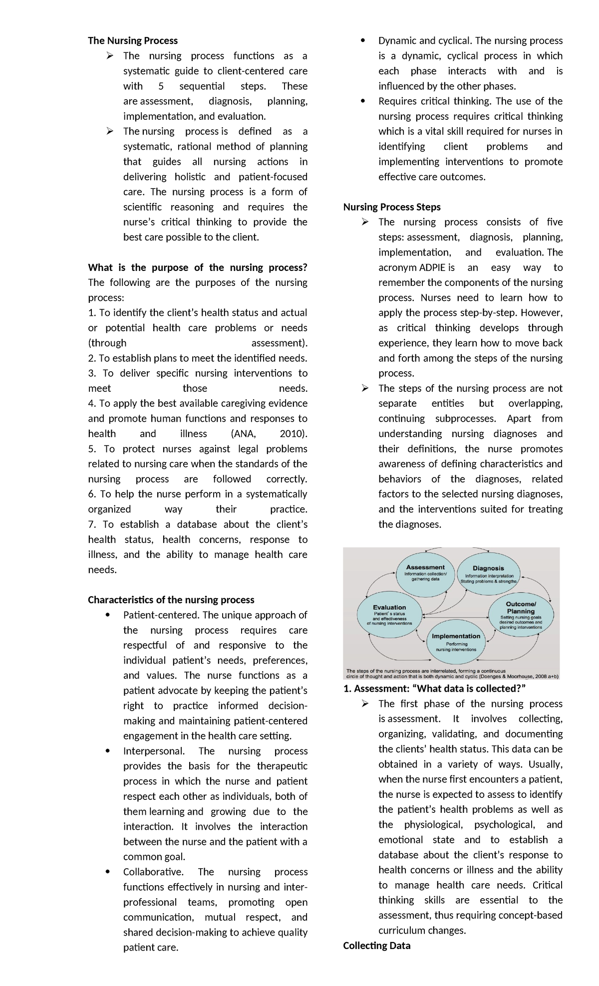 Nursing Process Overview - Lecture Notes for NURS 101 - Studocu