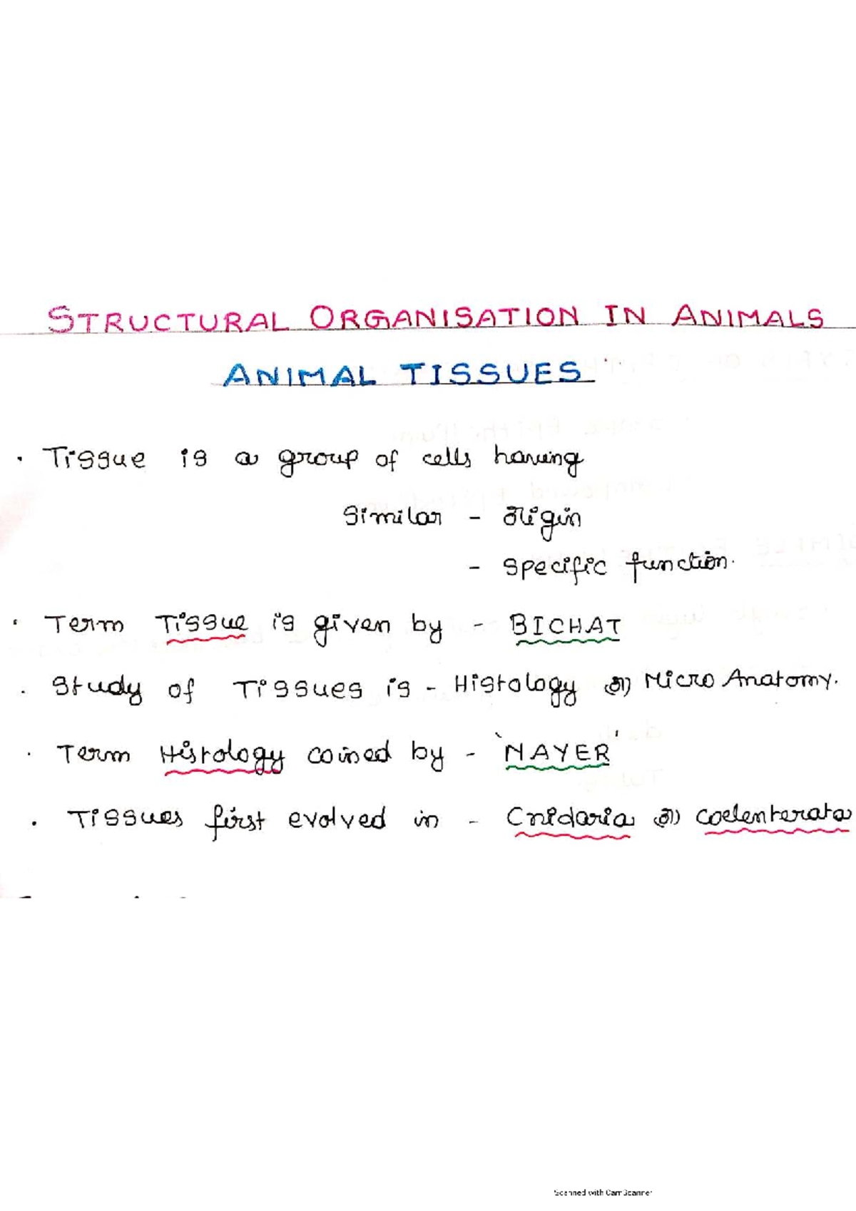 BICHAT 01: Structural Organization and Types of Animal Tissues - Studocu