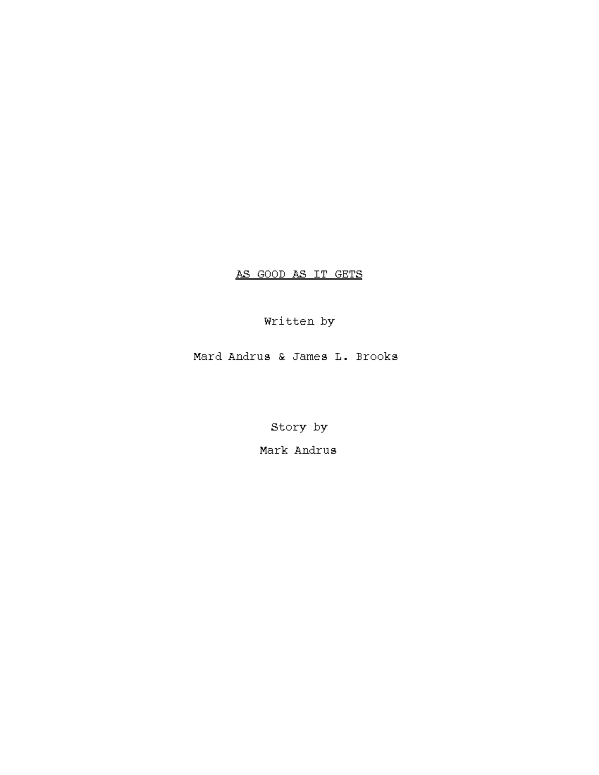 AS GOOD AS IT GETS (1997) - Full Script Analysis and Breakdown - Studocu