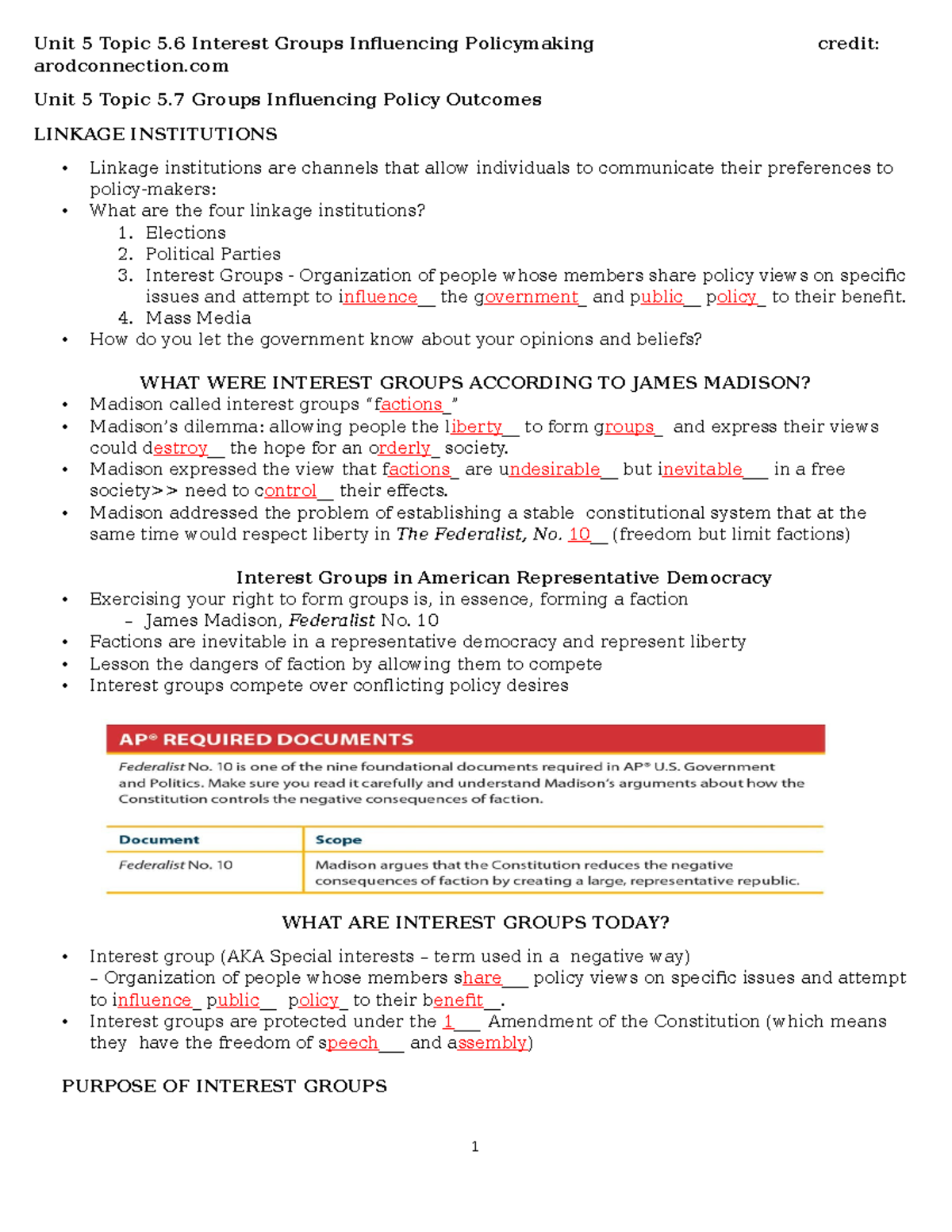 Unit 5 - AP Gov. Chapter 5: Interest Groups & Policymaking Insights ...