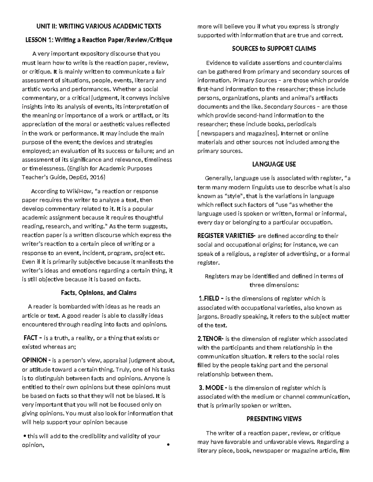 EAPP 2: Writing Reaction Papers - Key Concepts and Approaches - Studocu