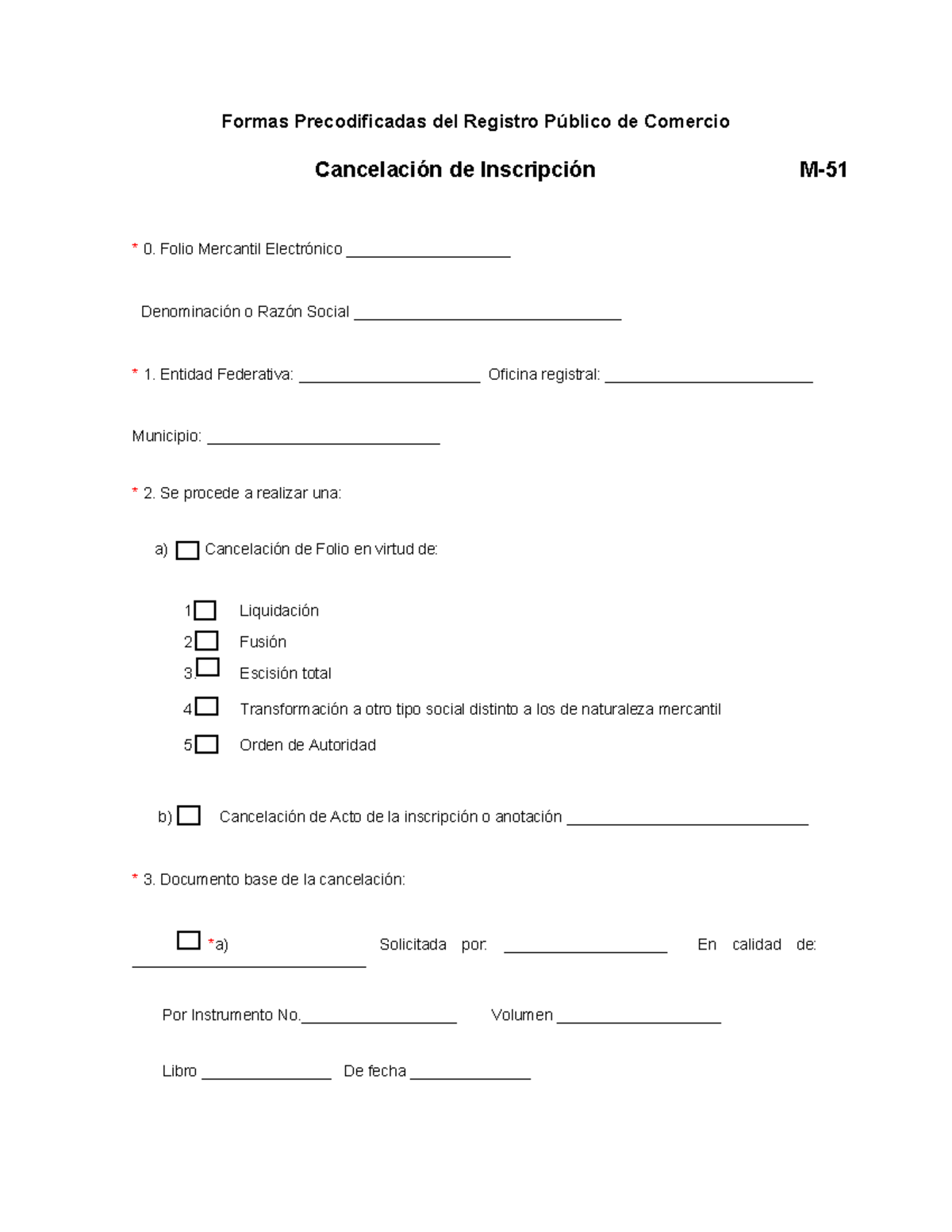 M51 Formas Precodificadas para Cancelación de Inscripción - Studocu