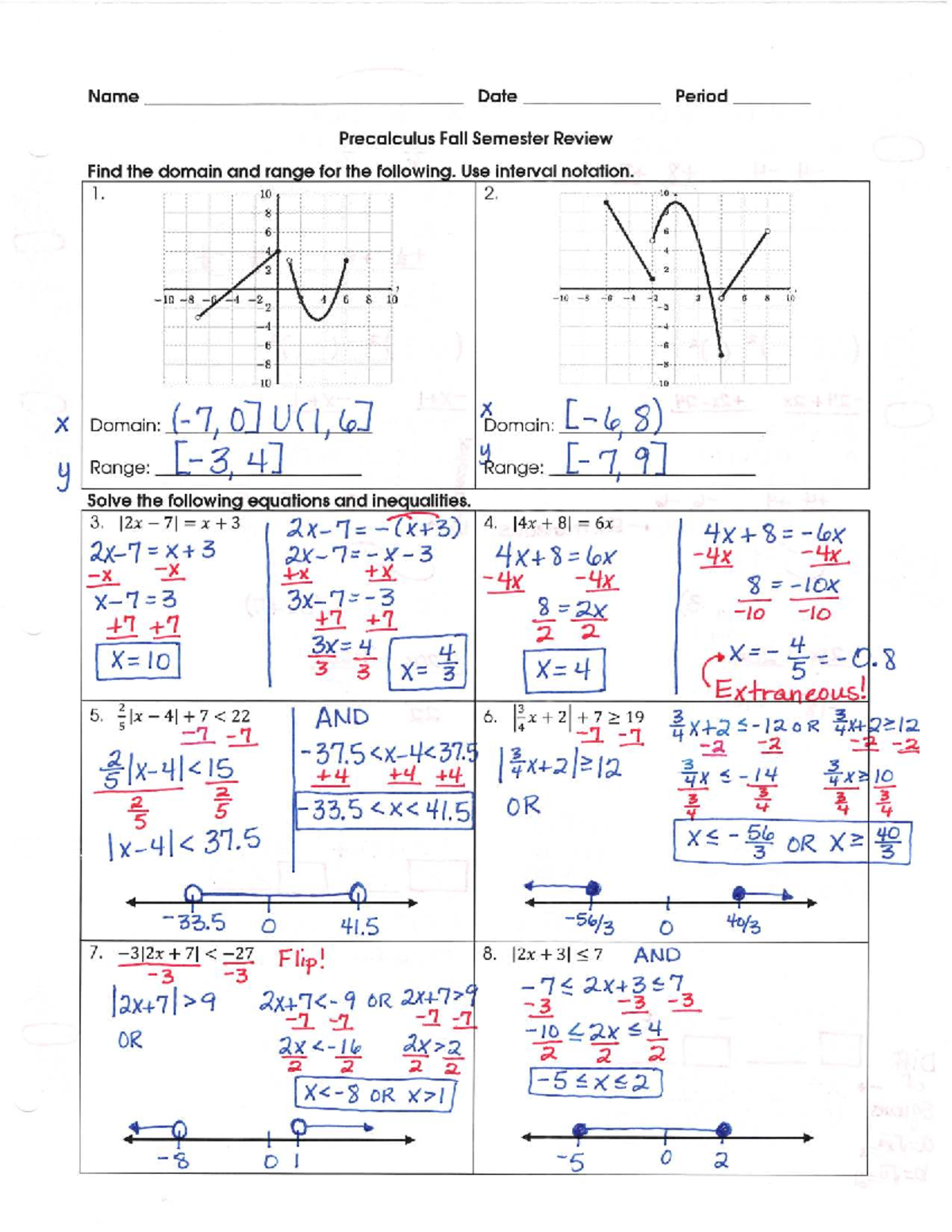 Precalculus (MATH101) Fall Semester Review Answers - Studocu