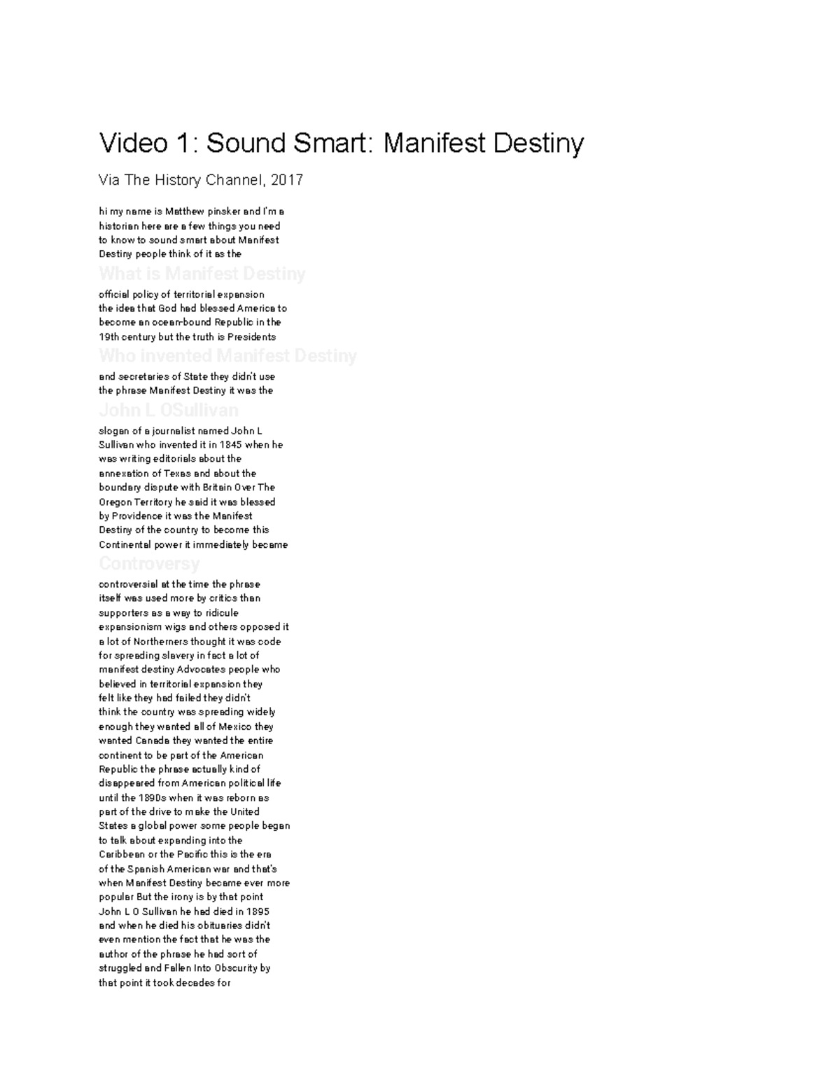 HIST 101: Lecture Notes on Manifest Destiny and the Civil War - Studocu